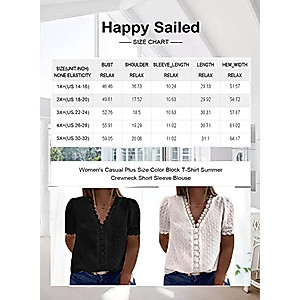 Happy Sailed Womens Plus Size Lace Crochet V Neck Boho Shirts Casual Loose Short Sleeve Chiffon Blouses Tops,4X Blue