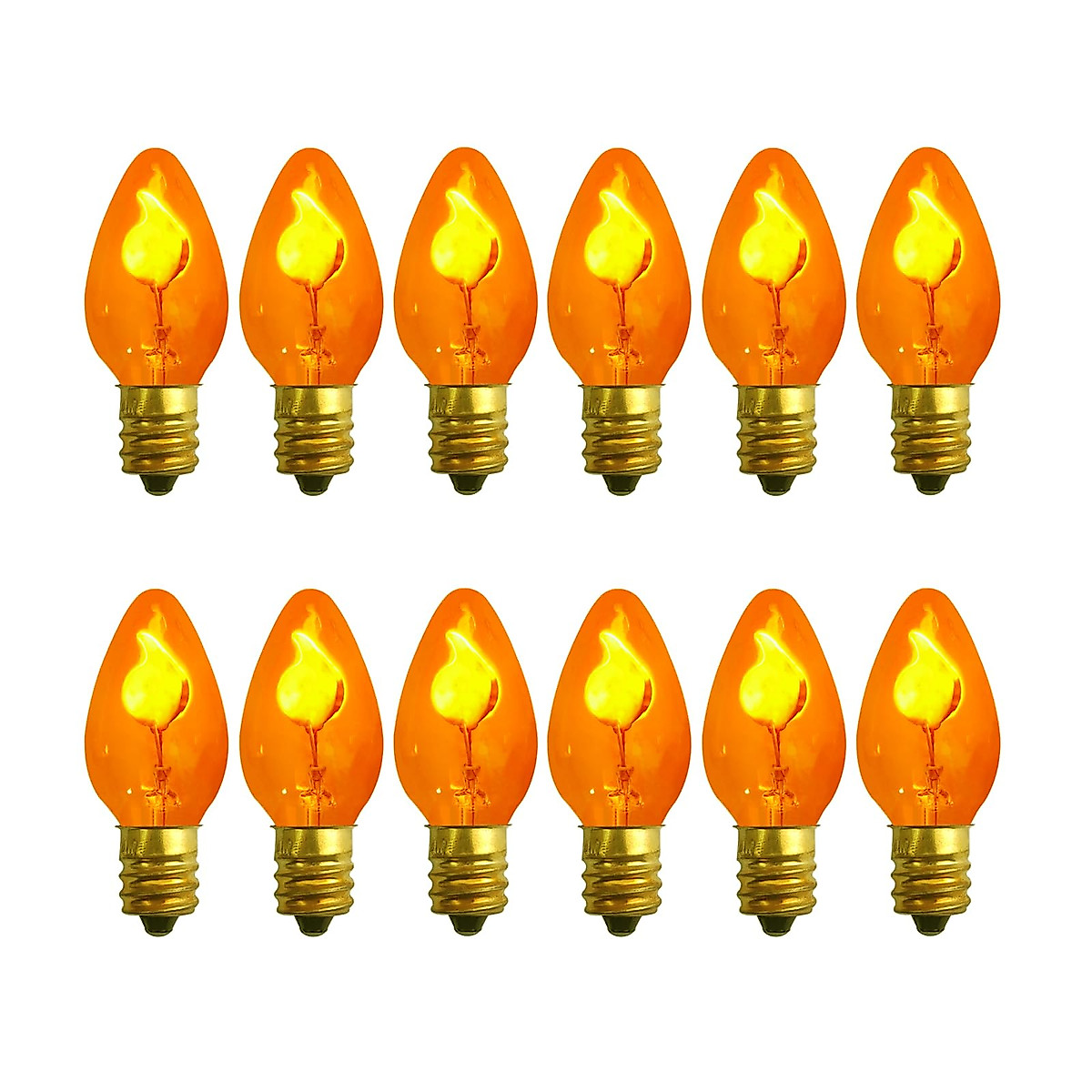 C7 Flickering Flame Light Bulbs, 12 Pack Orange Flickering Light Bulbs E12 Candelabra Base Light Bulbs, 1 Watt Edison Light Bulb for Chandelier Night Light Candle Lamp Christmas Halloween Decoration