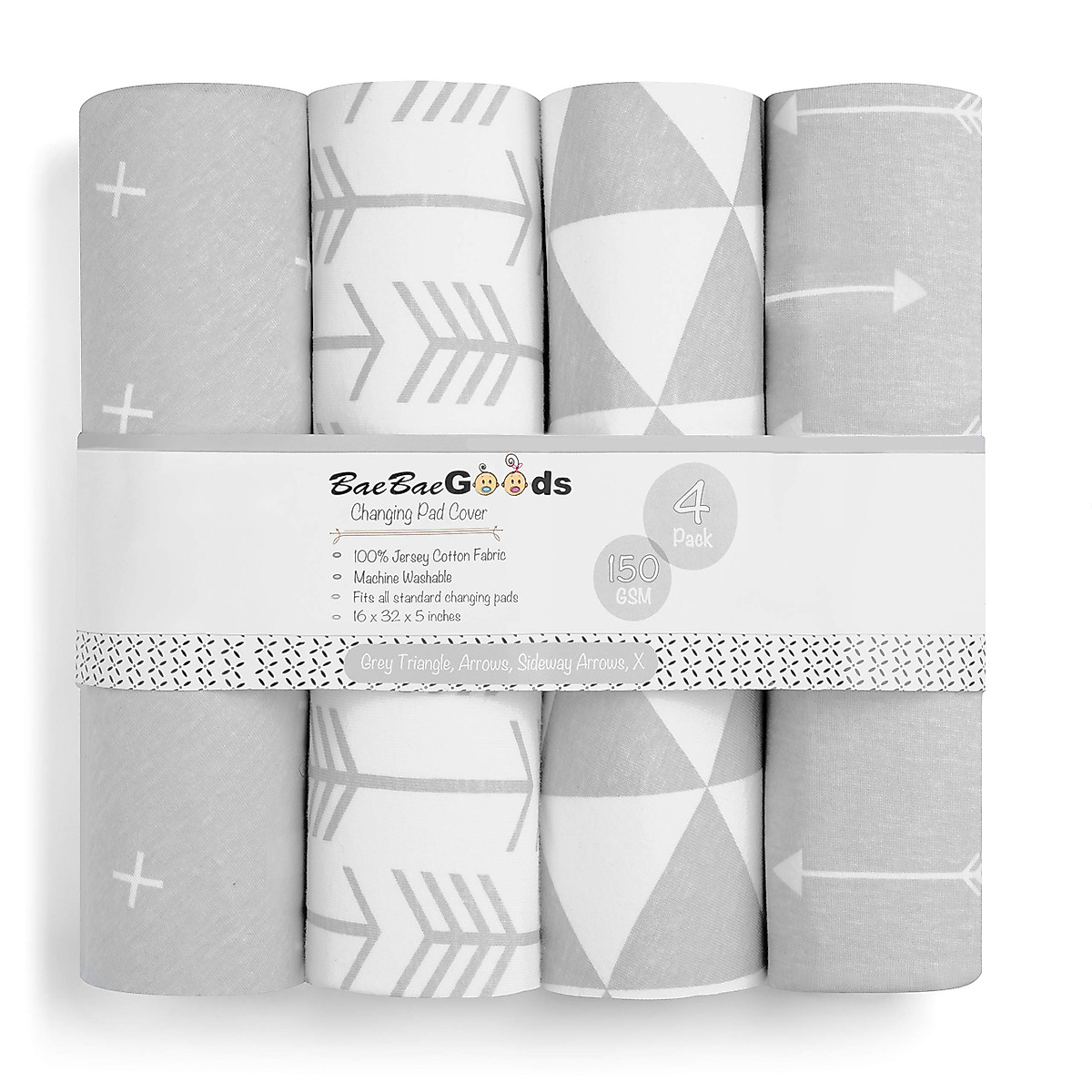 Changing Pad Cover – Premium Baby Changing Pad Covers 4 Pack – Boy or Girl Changing Pad Cover – Pure Jersey Machine Washable Grey & White Changing Table Cover – Diaper Changing Pad Cover Sheets