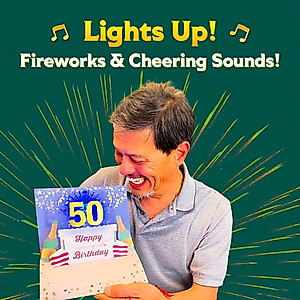 100 GREETINGS Birthday Cards with Lights & Music - Happy Birthday Card Mom, Birthday Gift for Son, Birthday Cards Women & Men, 1 Pop Up Birthday Card (Gold 50th)