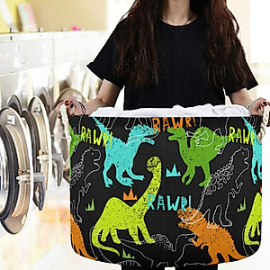 visesunny Collapsible Large Capacity Basket Dino Rawr Clothes Toy Storage Hamper with Durable Cotton Handles Home Organizer Solution for Bathroom, Bedroom, Nursery, Laundry,Closet