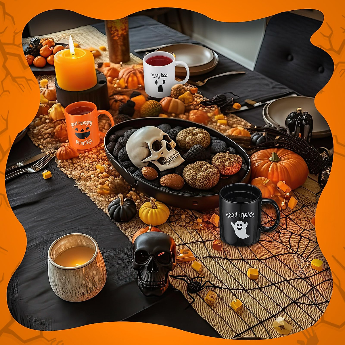 Uiifan 6 Pcs Halloween Mugs 10.8oz Good Morning Pumpkin and Hey Boo Coffee Mugs Good Morning Pumpkin and Hey Boo Ghost Ceramic Matching Mugs for Halloween