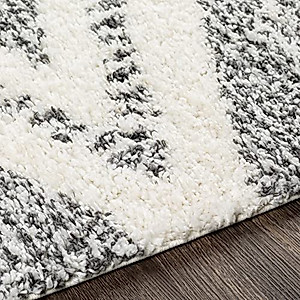 Trunding Moroccan Farmhouse Living Room Bedroom Shaggy Area Rug - Bohemian Shag Rug - Plush High Pile - Southwestern Boho Soft Carpet - Tribal Aztec - Black, Cream, Grey, Beige - 7'10" x 10'3"