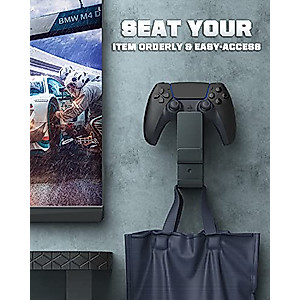 MoKo Controller Holder, Dual Gamepad Controller & Headphone Hanger for Xbox One, Xbox 360, PS3, PS4, PS5, PC, STEAM, Switch丨Wall Mount Stand for All Universal Headsets, Black