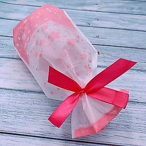 VIFOME Treat Bags,24pcs Party Favor Bags Pink Gift Bags Sakura Bags Plastic Drawstring Bags Flower Candy Goodies Bags Gift Wrapping Package