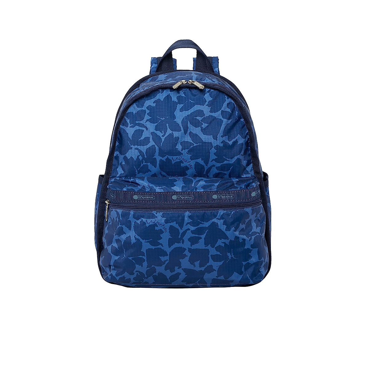 LeSportsac Flower Petals Basic Backpack/Rucksack, Style 7812/Color F976, Navy Blue Flower Petals Artfully Arranged in Modern Abstract Style Design, Slate Blue Bag