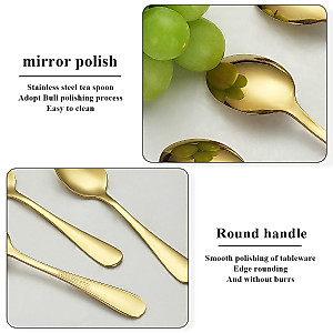Evanda 12 Pieces Gold Teaspoons, Gold Titanium Plating Stainless Steel 14cm Tea Spoon, Cutlery for Tea, Coffee, Cake, Dessert, Salad, Dishwasher Safe