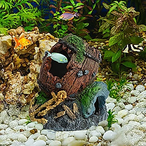 Saim Broken Barrel Aquarium Decorations,Resin Betta Cave Hideout Wood Trunk Log Hide Hut for Fish Tank Decor Fish Cave