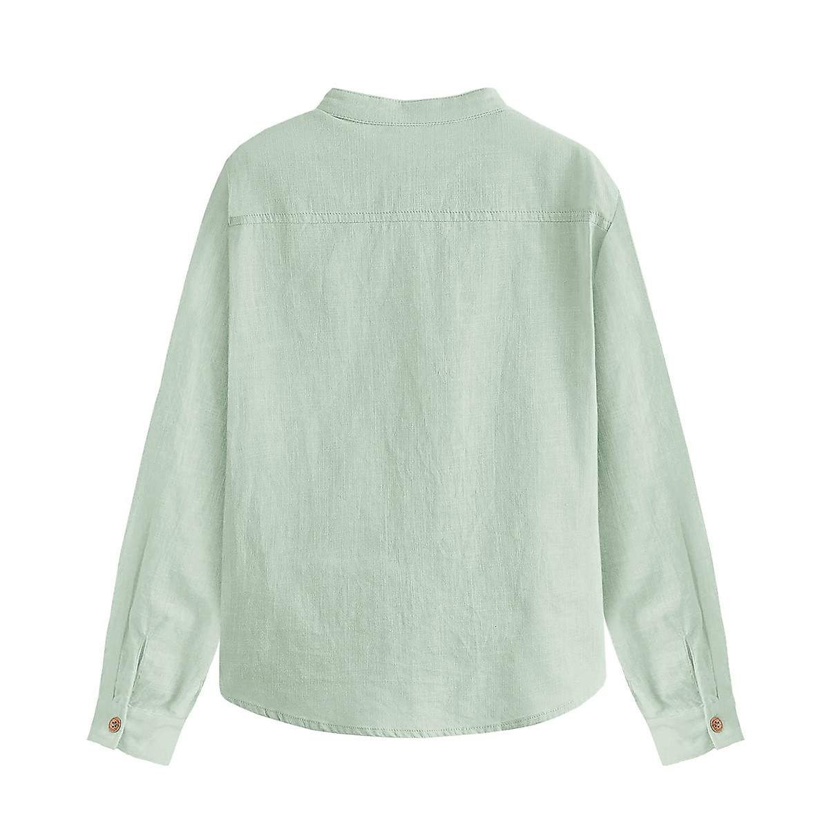 Inorin Boys Linen Shirt Button Up Henley Long Sleeve Dress Shirts Cotton Lightweight Tees Tops with One Pocket Mint Green