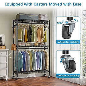 VIPEK R2C Plus Heavy Duty Rolling Garment Rack with Cover Adjustable Clothing Rack for Hanging Clothes Portable Closets with Double Rods, Wardrobe on Wheels, Black Rack with Grey Clear Window Cover