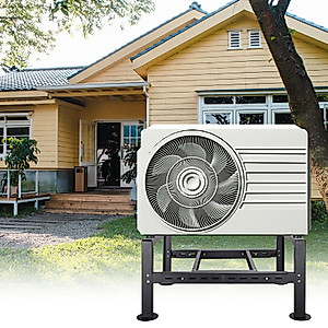 POPMOON Heavy Duty Condenser Stand Mini Split Stand for Air Conditioners Heat Pump System 14in Height, AC Stand Length Adjustable 29.5in to 45.3in Mini Split Ground Stand for 9000-60000BTU