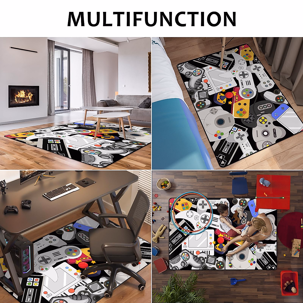 Lacut Game Rug Teen Boys Carpet with Game Controller Decoration, 3D Gaming Rugs for Boy’s Bedroom Living Room Playroom, Non-Slip Gamer Carpet Children Gaming Area Rugs (63"x47")