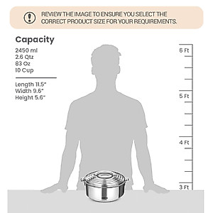 Milton Casserole for hot food, insulated stainless steel hot pot with lid, 84 oz (2500 ml) 2.6 qt, Serving box (bowl, dish) for food and roti Galaxia 2500 Food Warmer Cooler, Silver