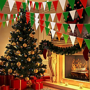 48 ft Red Green White Pennant Banner Christmas Party Triangle Flag Garland Hanging Bunting Flag Banner for Wedding Graduation Birthday Christmas Party Supplies Festival Xmas Decor