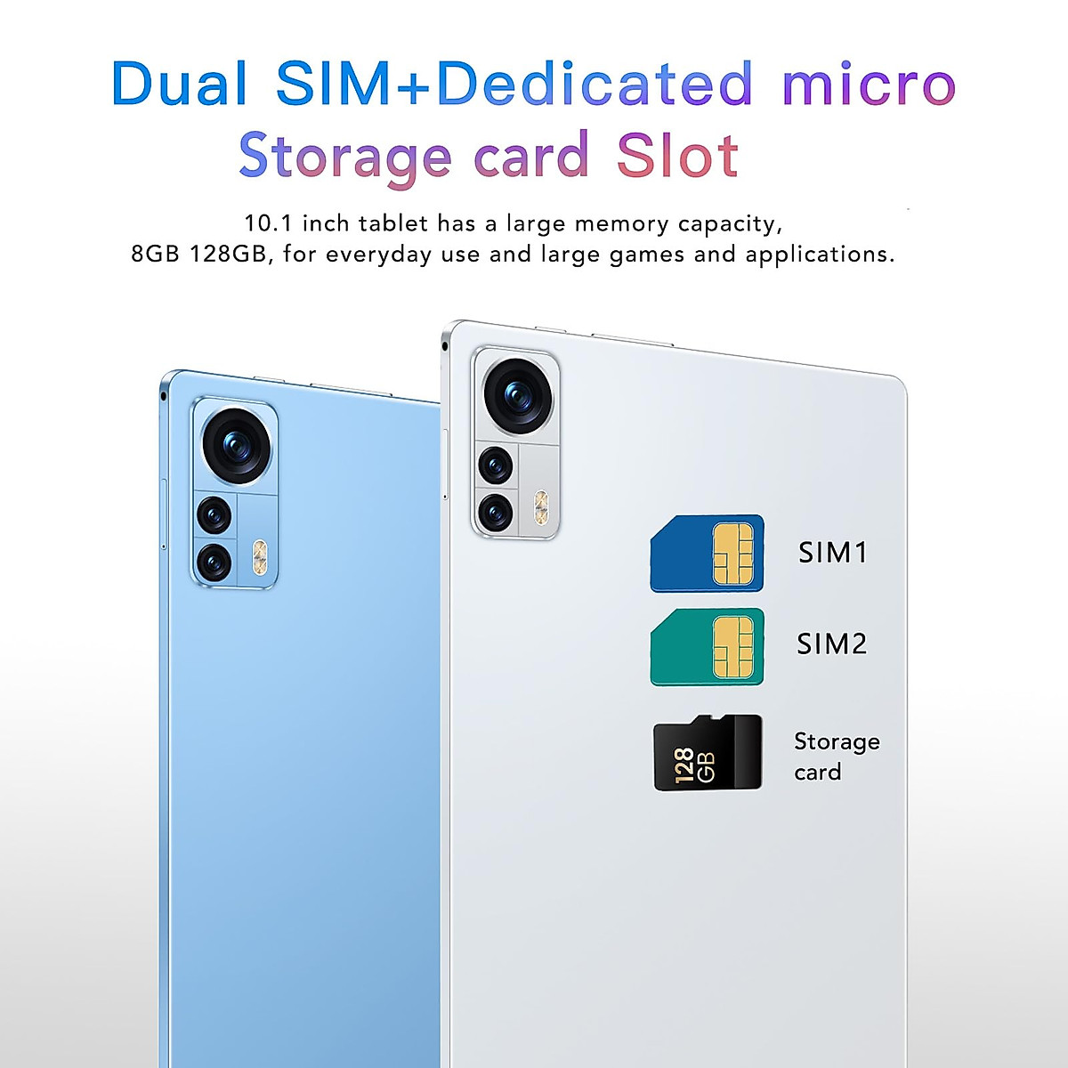 Gugxiom 10.1 Inch Tablet, Android 11 Tablet, 8GB RAM 128GB ROM, MTK6750 Octa Core Chip, Compact, Ultra Slim Design, Kid Friendly Tablet (White)