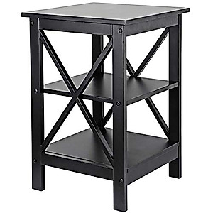 ZENY Nightstand Sofa Side Table End Table with 3-Tier Storage Shelf for Living Room, Bedroom, Office, Apartment, Easy Assembly, Black