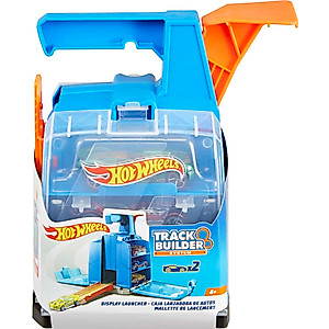 Hot Wheels Toy Car Track Set, Display Launcher & 2 1:64 Scale Vehicles, Visible Storage for 6 Cars Toy Cars, Connects to Track