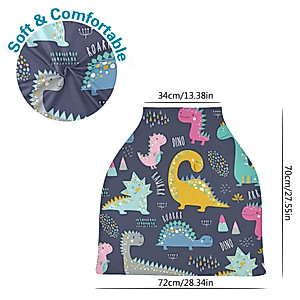 WELLDAY Baby Car Seat Covers Kids Dinosaurs Stretchy Breastfeeding Scarf Breathable Infant Carseat Canopy Nursing Covers Multi Use for Stroller High Chair Shopping Cart Boys and Girls