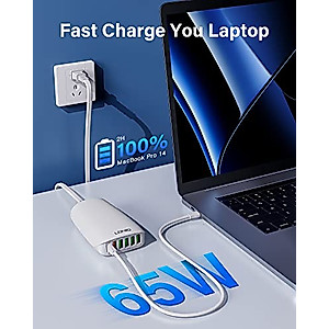 USB C Charger, LDNIO 65W PD Fast USB C Wall Charger, 6-Port USB C Charging Station with PD3.0+QC4.0 Compatible with MacBook Pro/Air, iPhone 14/13/12 Pro Max, iPad Series, Laptops, Samsung and More