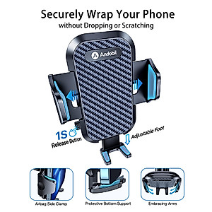 andobil Universal Car Phone Clip Holder [Military Sturdy, Firmly Grip & Never Slip] Ultra Stable Dashboard Cell Phone Mount for Car Dash Fits All iPhone 15 14 13 12 Pro Max Android Samsung GPS Devices