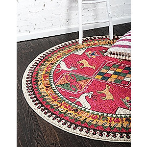 Unique Loom Sedona Collection Southwestern, Border, Over-Dyed, Animals, Tribal, Abstract Area Rug, 6 Feet, Pink/Beige