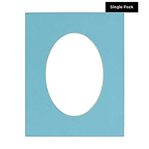 16x24 Mat Bevel Cut for 12x21 Photos - Precut Aqua Blue Oval Shaped Photo Mat Board Opening - Acid Free Matte to Protect Your Pictures - Bevel Cut for Family Photos, Pack of 1 Matboard Show Kit with