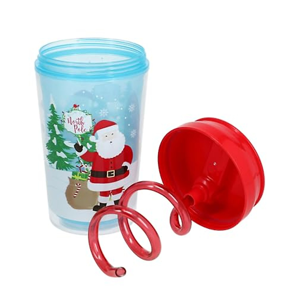 GBI Christmas Tumblers with Closable Swirl Straws 1 Santa and 1 Snowman 12 oz (Set of 2)