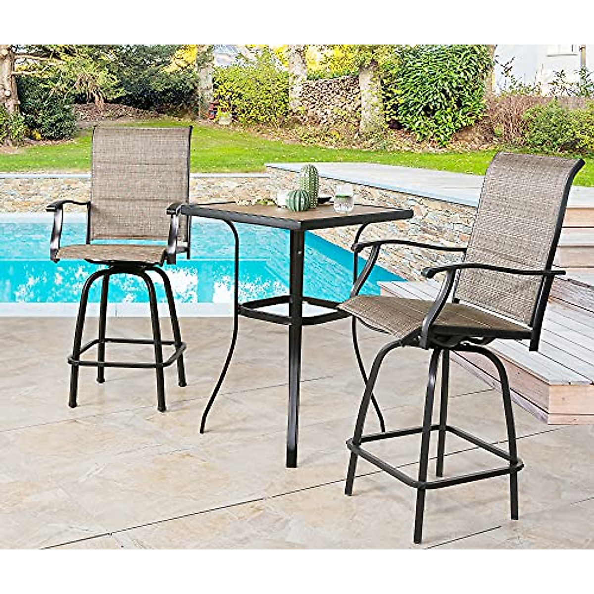 Ulax Furniture Outdoor Swivel Bar Stools Padded Patio Bar Chairs, Set of 2