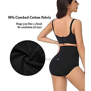 wirarpa Women's Underwear Cotton Super High Waisted Briefs Stretch Full Coverage Panties 4 Pack Black Small