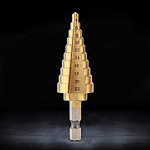 Step Drill Bit, High Speed Steel Hole Drill Bit, Coated Drill Bit Hole Cutter Hex Shank Power Tools 4-22mm for Soft Materials