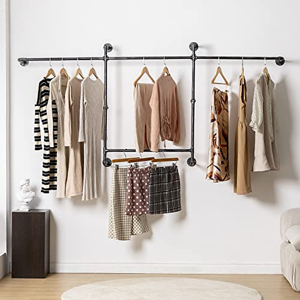 Industrial Pipe Clothing Racks with Shelves, Wall Mounted Clothes Racks with Hanging Rod, Heavy Duty Garment Racks, Industrial Retro Steampunk Closet Organizer Hall Tree for Home Retail Store