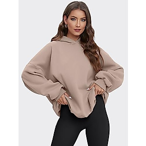 ATHMILE Fall Outfits for Women 2023 Hoodies Oversized Sweatshirt Sweaters Fleece Lined Plus Size Y2K Long Sleeve Tops Casual Fashion Coffee Grey