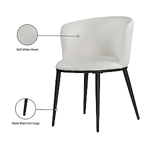 Meridian Furniture Skylar Collection Modern | Contemporary Upholstered Dining Chair with Rounded Back, Sturdy Iron Legs, Set of 2, White Faux Leather, Matte Black, 23.5" W x 23.5" D x 30" H