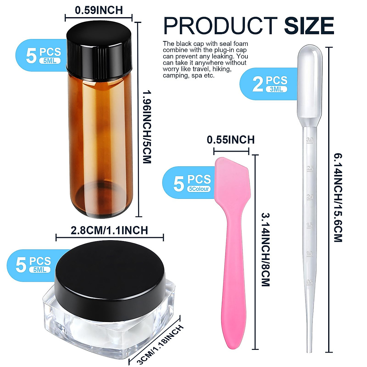 Teenitor 10pcs Small Cosmetic Containers 5Gram Makeup Containers with Lids Small Travel Containers with Lids Sample Containers for Cosmetic 5ML Essential Oil Bottles with 5 Mini Spatulas