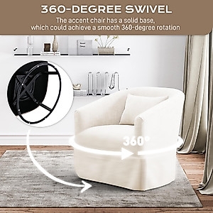 Nolohoo Swivel Accent Chair, Comfy Barrel Swivel Chairs with Skirt Padded Cushion, 360°Modern Upholstered Chenille Small Reading Armchair for Living Room Nursery Bedroom Lounge, Cream White