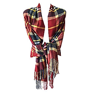 NY GOLDEN FASHION Women Oversized Scottish Clan Tartan Plaid Cashmere Feel Shawl Wrap Winter Scarf (Burgundy Multi Plaid)