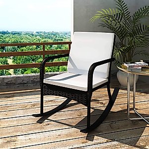 WEHUOSIF Outdoor Rocking Chair,High Back Rocking,Camping Rocker,TV Chair,Sun Lounger Chair,Garden Rocking Chair,Lounge Chair,for Patio, Porch, Living Room, Indoor, Black Poly Rattan