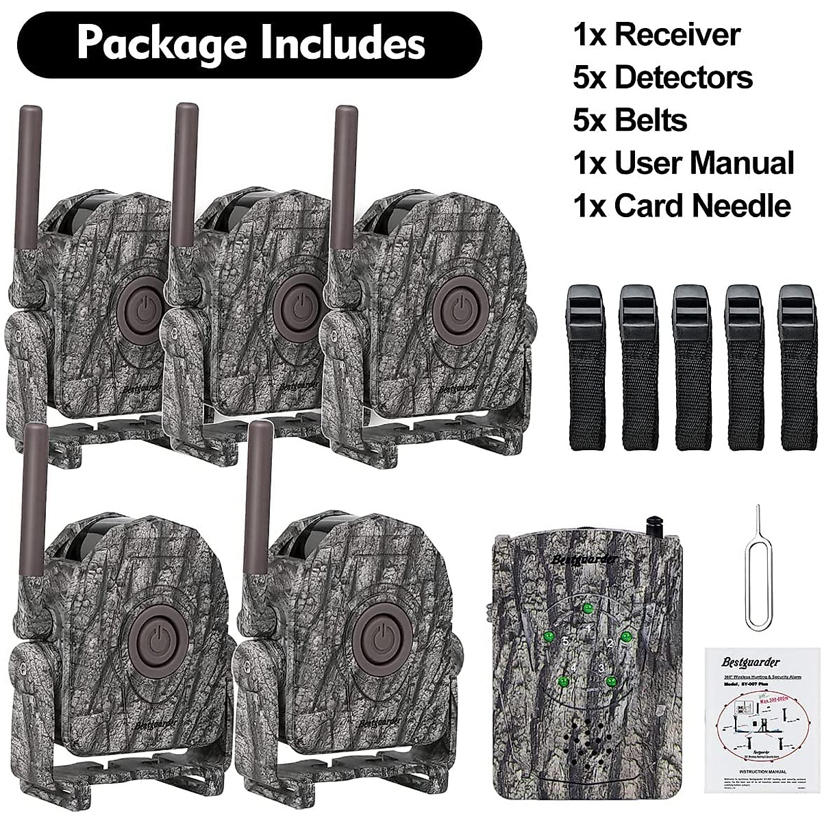 Wireless Alarm System Kits, 300M Wide Range IR Night Vision Alarm in Full Dark Outdoor Weather Resistant 5 Motion Sensor Detector &1 Receiver for Perimeter Trip, Fence Trail Wild Hunting Blind Trap