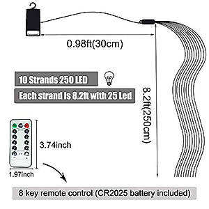 Cynzia 2 Pack Fairy Lights, 250 LEDs Waterfall String Lights, Battery Operated Twinkle Light with Remote, Branch Watering Can Firefly Lights for Garden Outdoor Christmas Tree Decor