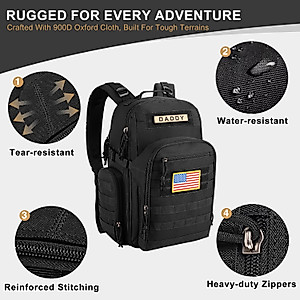 MIRACOL Military Diaper Bag for Men - Waterproof Multi-Pocket Organization Diaper Backpack for Travel Hiking Camping - Baby Gear for Active Dad Black