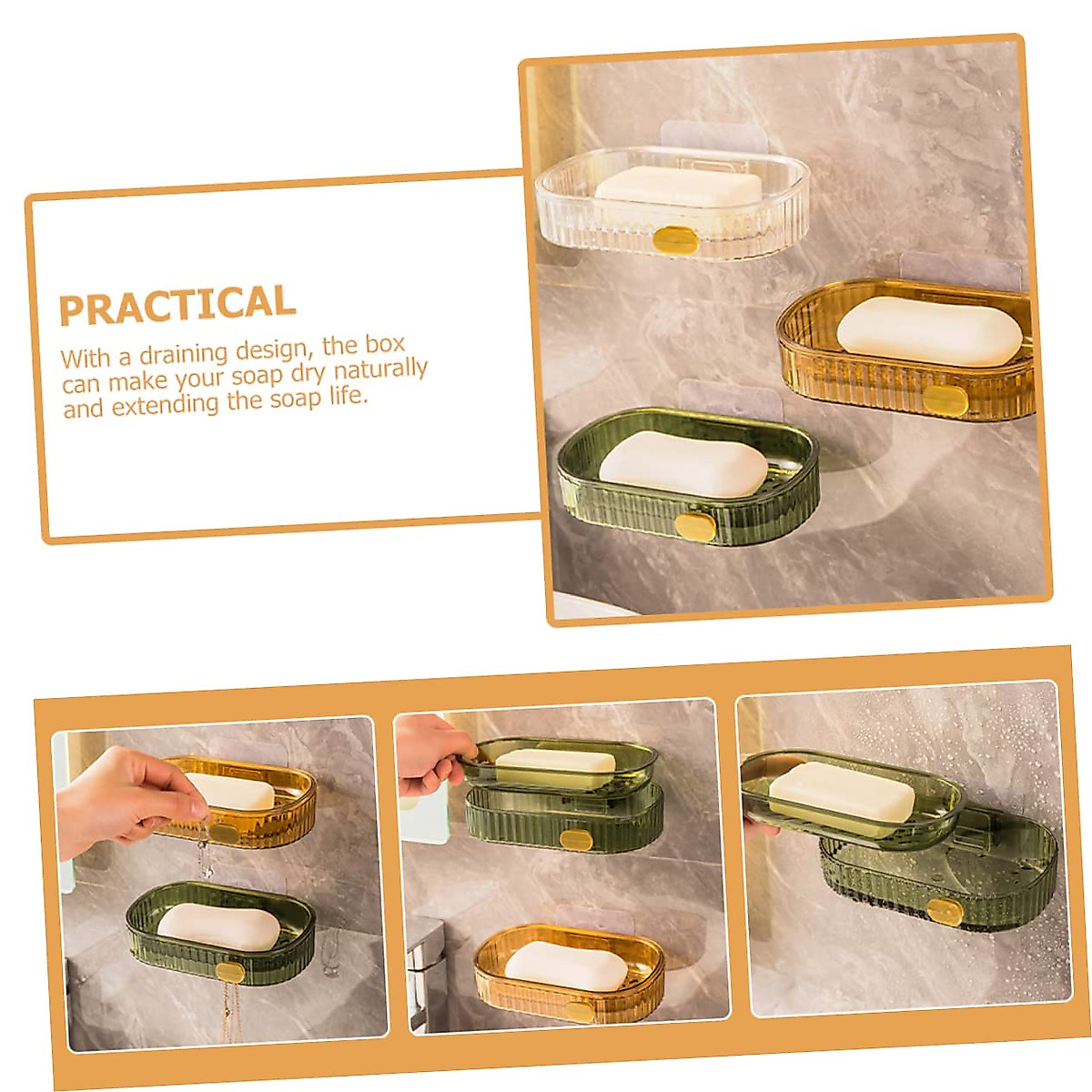 Luxshiny Wall-Mounted Soap Bar Holder for Bathroom Detachable Soap Box Drain Design Easy Install Non-Punching Soap Rack