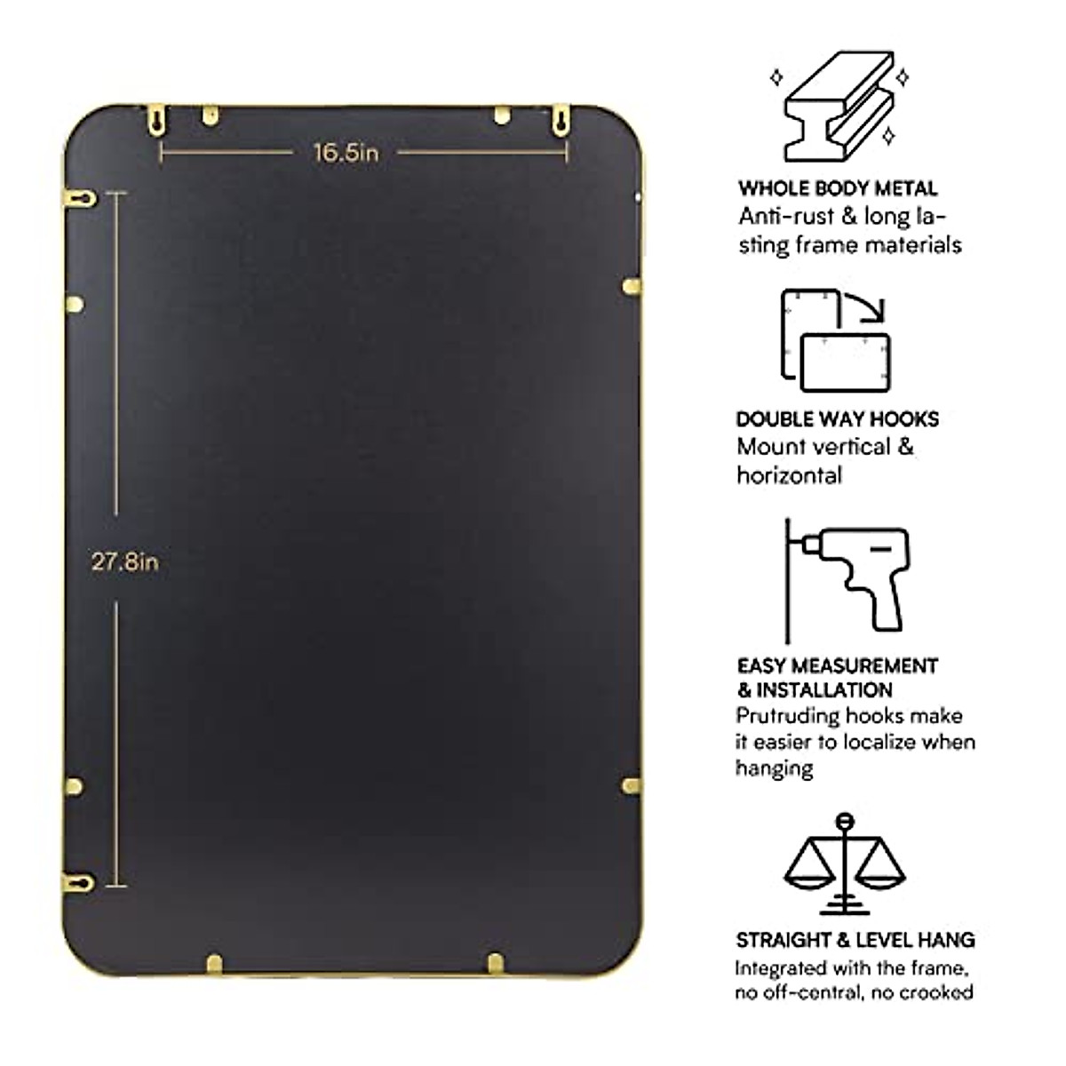 HOWOFURN 24’’x36’’ Bathroom Mirror, Gold Mirrors for Wall, Rectangular Wall Mount Mirror for Bathroom, Vertical & Horizontal Hung for Bedroom, Bathroom, Living Room