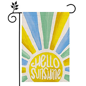 CROWNED BEAUTY Hello Sunshine Summer Garden Flag 12×18 Inch Double Sided Vertical Yard Outdoor Decoration CF149-12