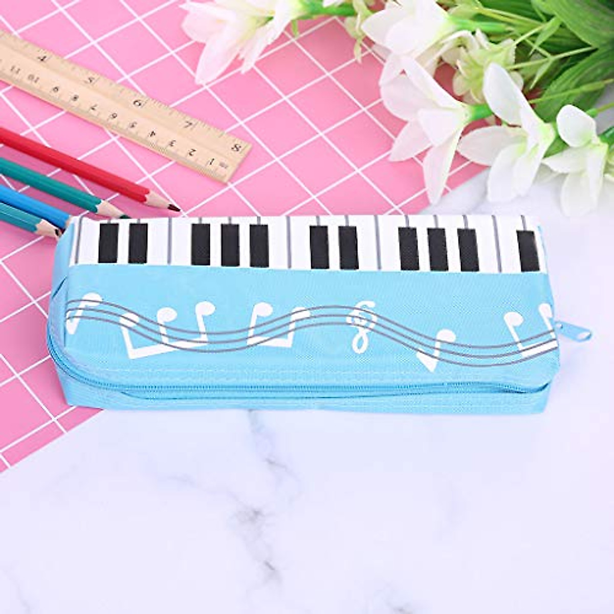 FEIlei Pencil Case, Music Notes Piano Keyboard Pencil Case Large Capacity Pen Bags Stationery Office -Black