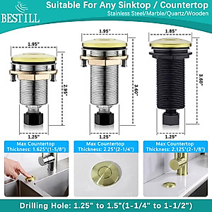 BESTILL Sink Top Garbage Disposal Air Switch Kit with Dual Outlet - UL Listed, Brushed Gold Long Push Button with Brass Cover