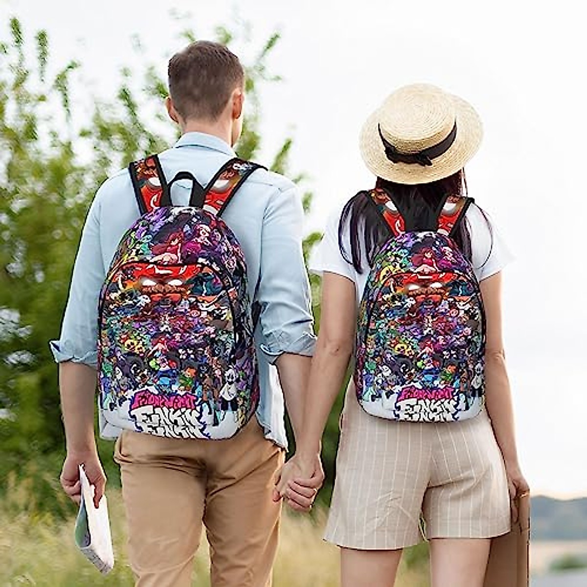 DHOUTSL Canvas Backpacks Friday Night Anime Funkin Laptop Backpack Unisex Multipurpose Double Shoulder Bag for Camping Travle Work Hiking Gifts