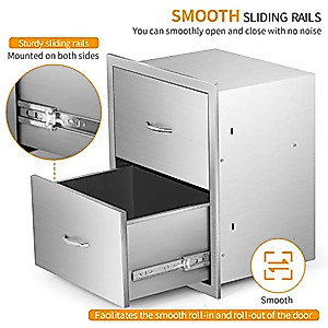 Outdoor Barbecue Drawers, Stainless Steel Kitchen Drawers with Handles, 2-Layer Design, Built-in Storage cabinets for Restaurant or Home use,BBQ Island,Terrace Barbecue Station (18W x 20.6H x 12.7D)