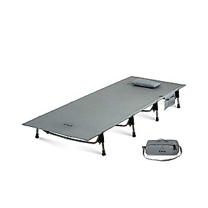 iClimb Super Easy Assemble Folding Cot Ultralight Compact Heavy Duty with Carry Bag for Adults Camping Backpacking (Grey)