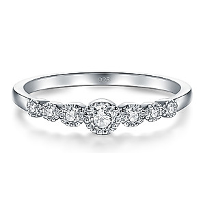 BORUO 925 Sterling Silver Ring, Cubic Zirconia CZ Eternity Engagement Wedding Band Ring Size 7