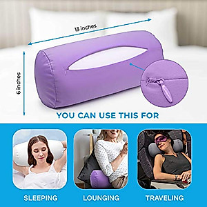 Squishy Deluxe Tube Microbead Bolster Pillow with Stay-Cool Fill & Silky Removable Cover, Flexible, Head, Neck & Back Support for Home & Away, Carrying Case, 13 x 6 inches, Grey